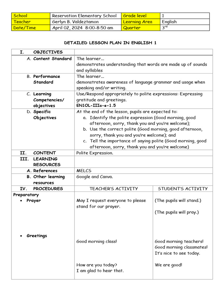 Lesson Plan For Midterm | PDF | Lesson Plan | Teachers