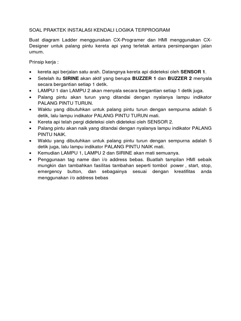 Soal Praktek Instalasi Kendali Logika Terprogram | PDF