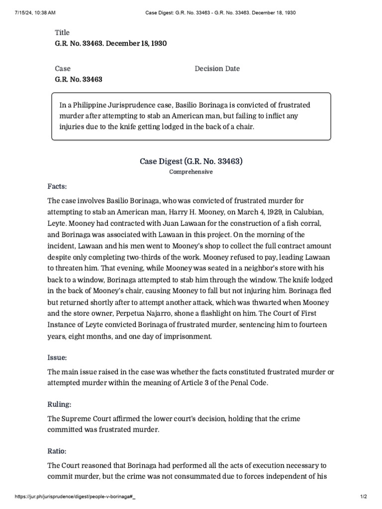 Frustrated Murder Case: Borinaga v. Mooney | PDF | Murder | Crimes