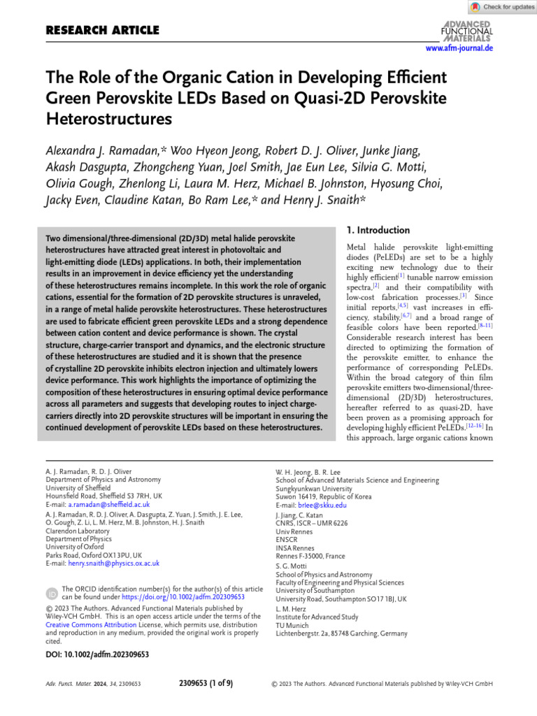 Adv Funct Materials - 2023 - Ramadan - The Role of The Organic Cation ...