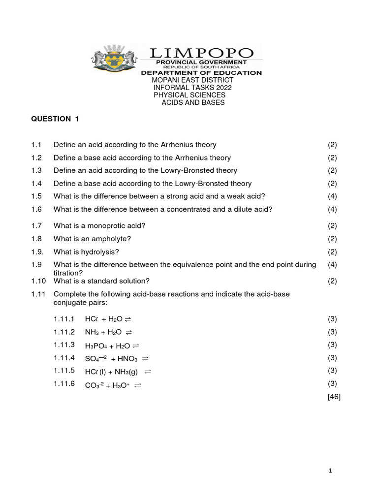 Acids and Bases Informal Tasks | PDF