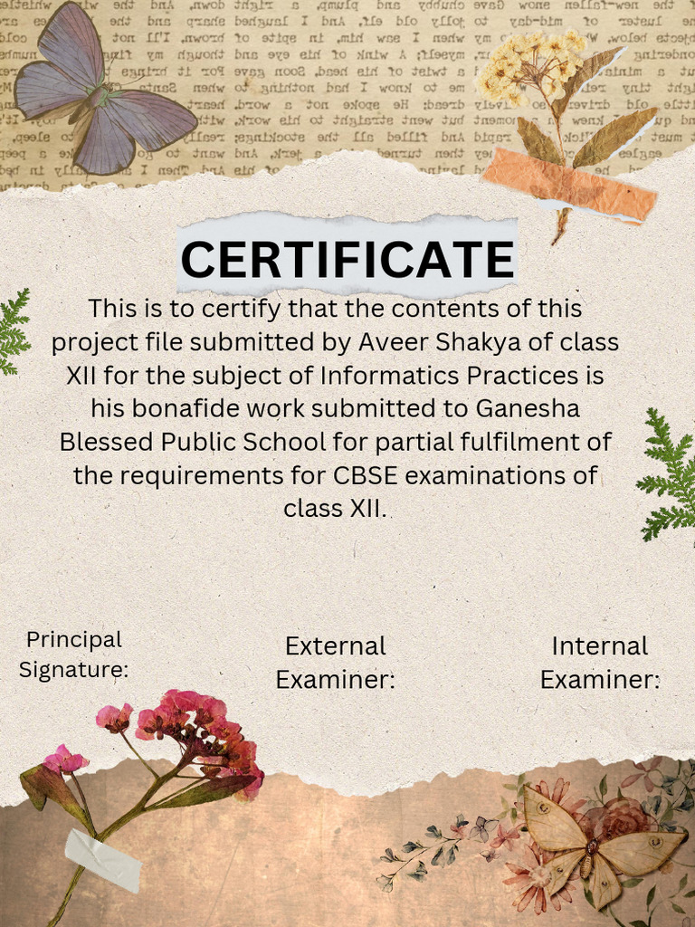 CERTIFICATE Project-Merged ( | PDF | Databases | Computer Program