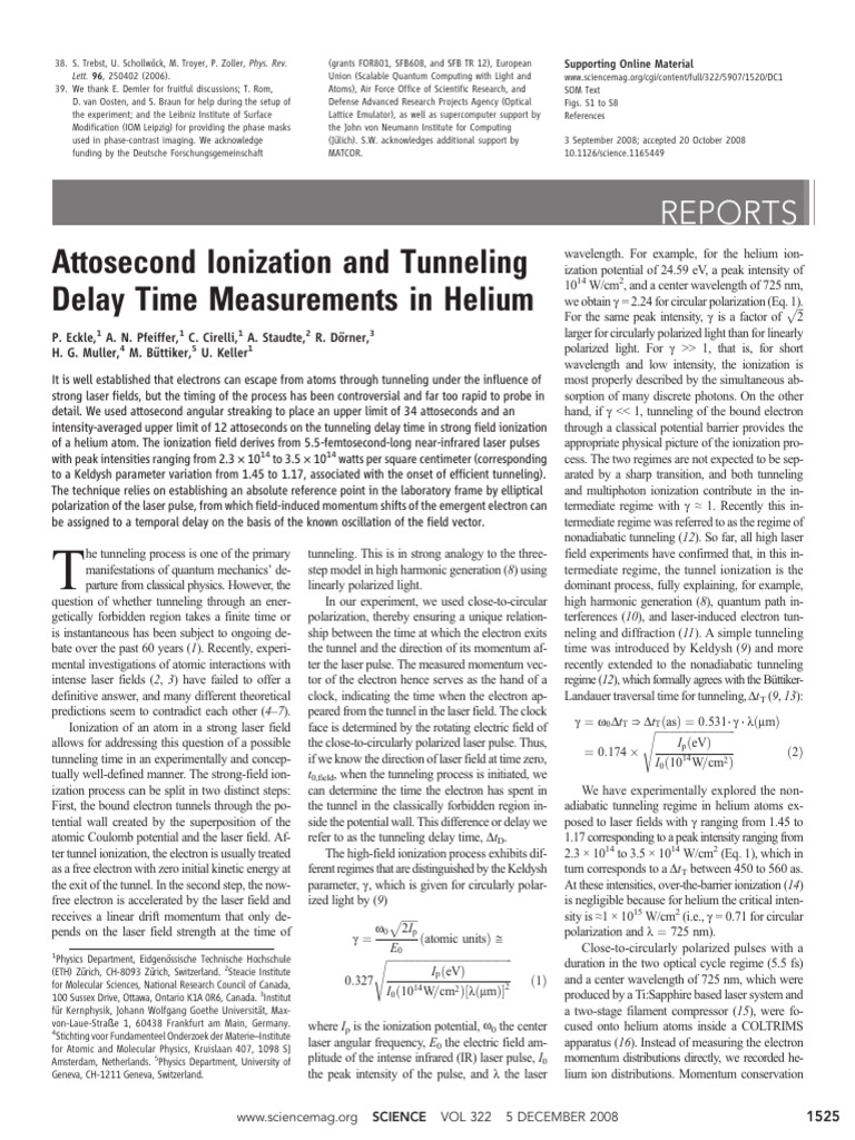 Attosecond Ionization and Tunneling Time Measurements in Helium | PDF ...