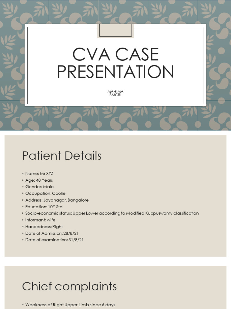 Cva Case Presentation: Mahima Bmcri | PDF | Anatomical Terms Of Motion ...