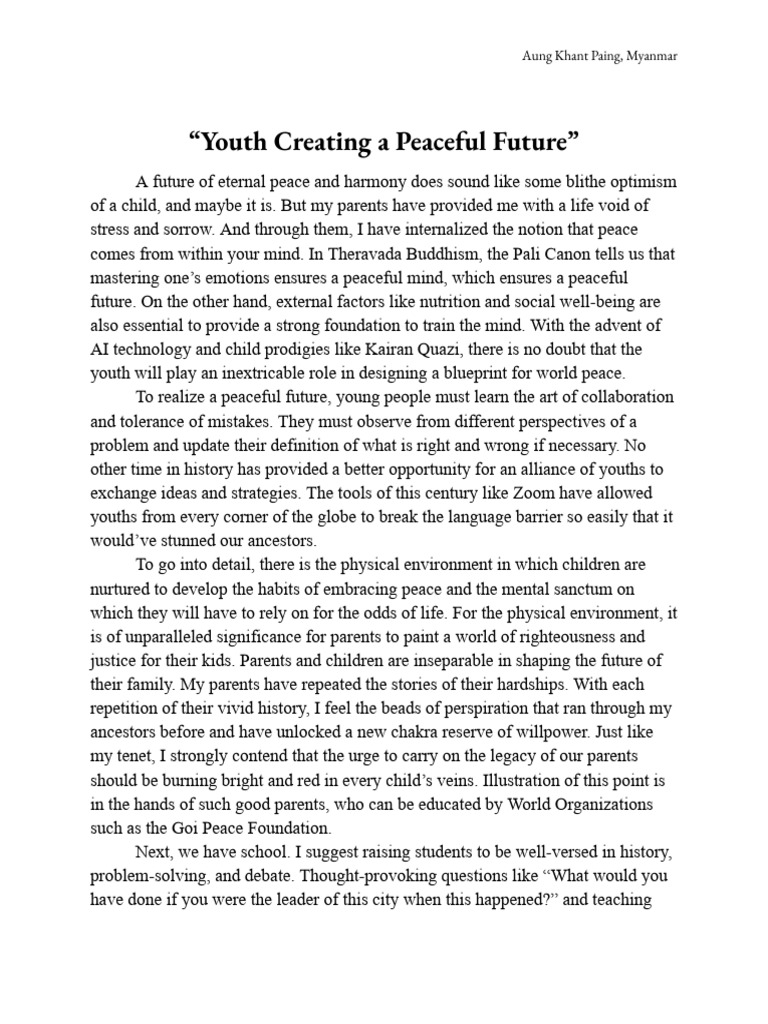 Youth Creating A Peaceful Future | PDF | Mind | Cognition