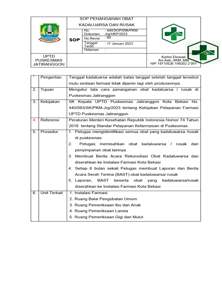 Sop Penanganan Obat Kadaluarsa | PDF | Pengembangan Diri