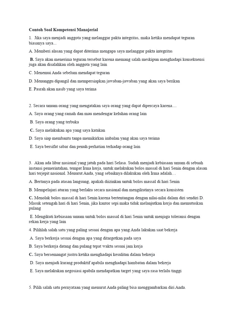 Contoh Soal Kompetensi Manajerial - Nova Embang | PDF