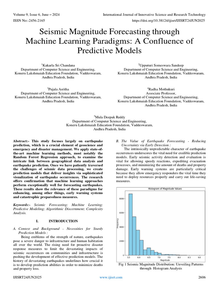 Seismic Magnitude Forecasting through Machine Learning Paradigms: A ...