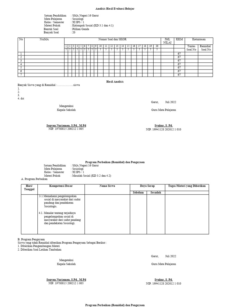 Program Perbaikan Dan Pengayaan | PDF
