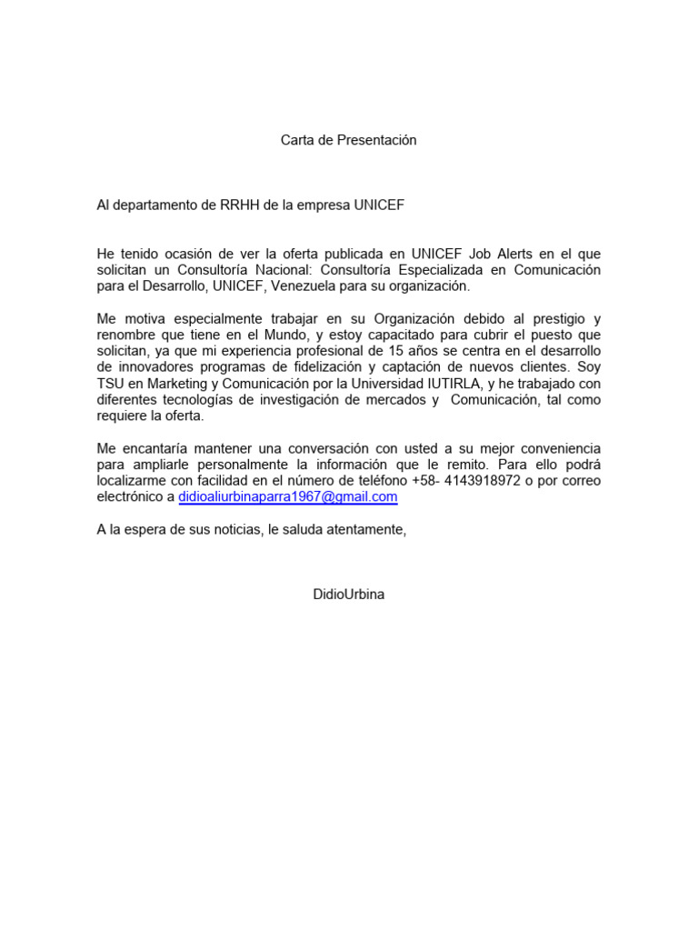 Carta de Presentación Didio | PDF | Crecimiento personal y profesional