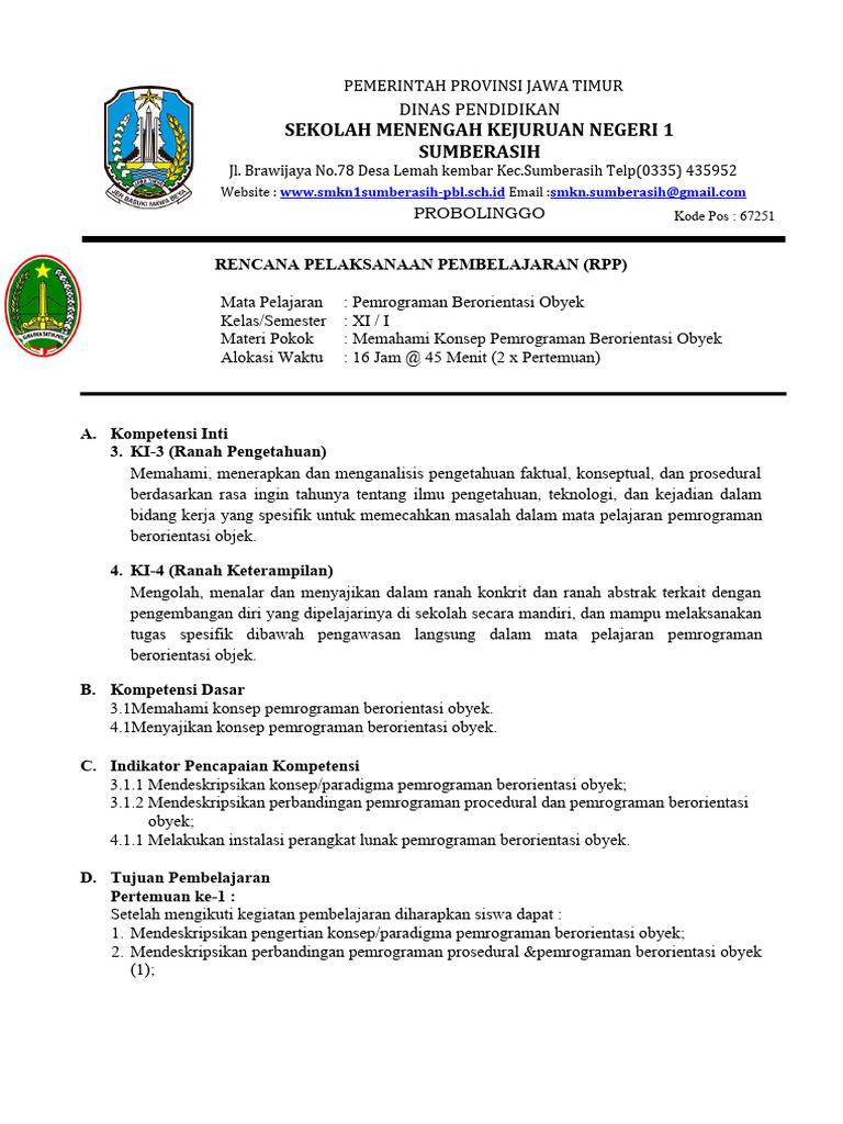 RPP 1 Pemrograman Berorientasi Objek | PDF | Karier & Perkembangan | Seni