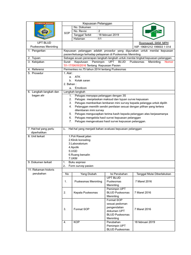 EP 7.1.1.5 SOP Kepuasan Pelanggan Pendaftaran | PDF | Bisnis | Pengelolaan Keuangan & Uang