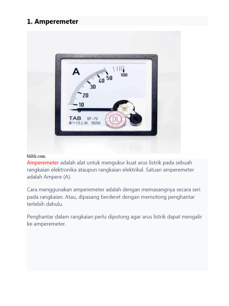 Alat Ukur Listrik: Amperemeter hingga Megger | PDF