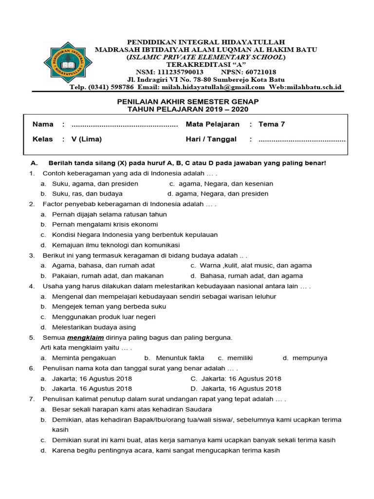 PAS Tema 7 Kelas 5 | PDF | Perjalanan
