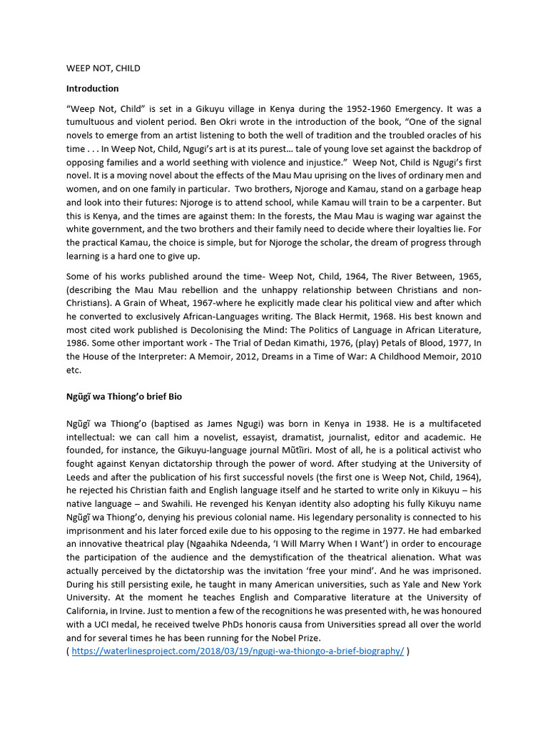 Weep Not Child Intro 1 | PDF | Politics