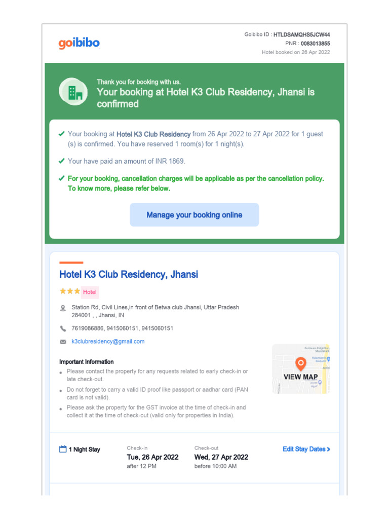 Hotel Booking Confirmation | PDF | Hygiene