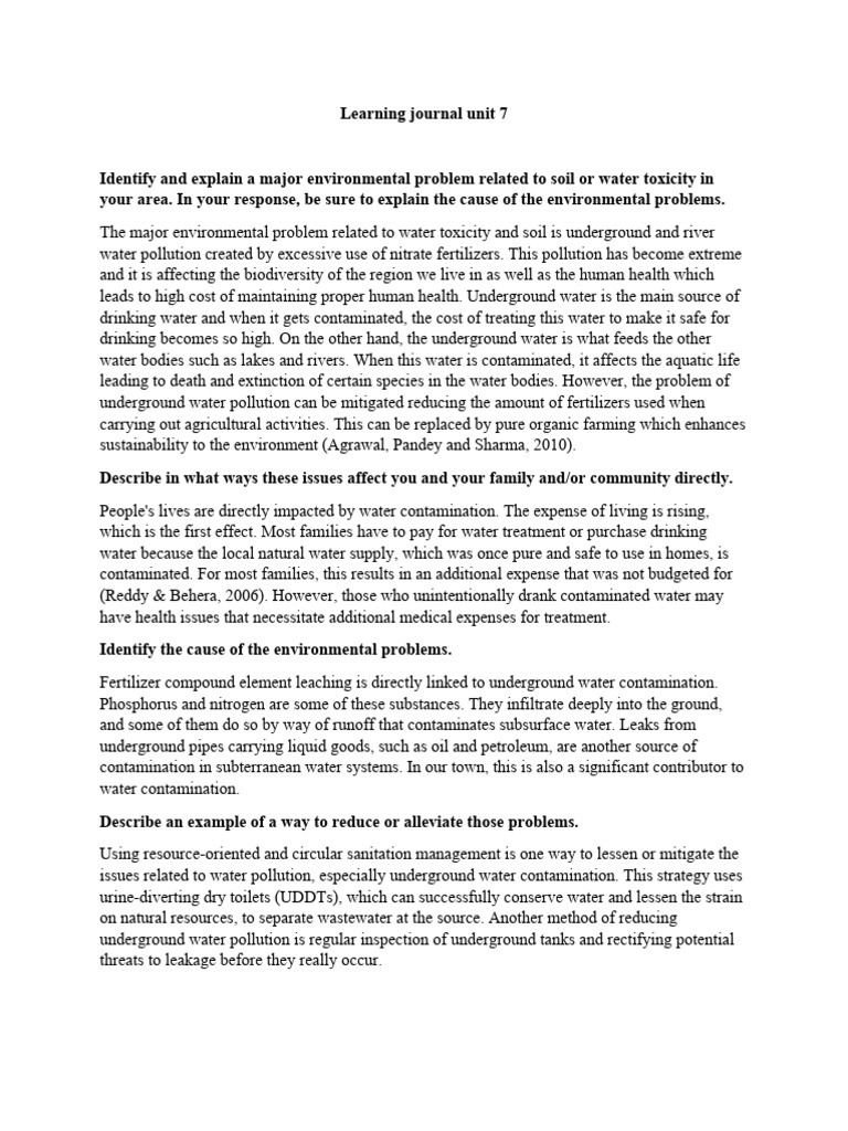 Learning Journal Unit 7 | PDF | Water Pollution | Water