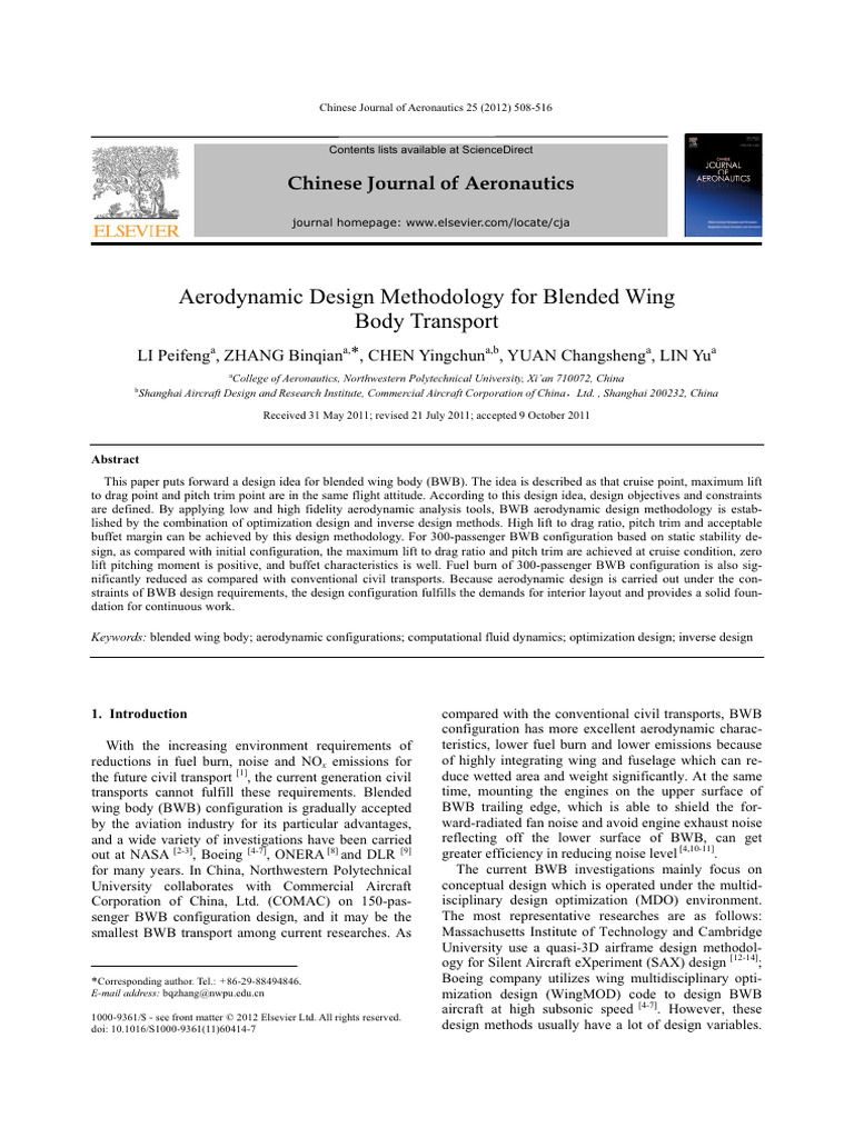 Aerodynamic Design Methodology For Blended Wing Pdf Aerodynamics Airfoil