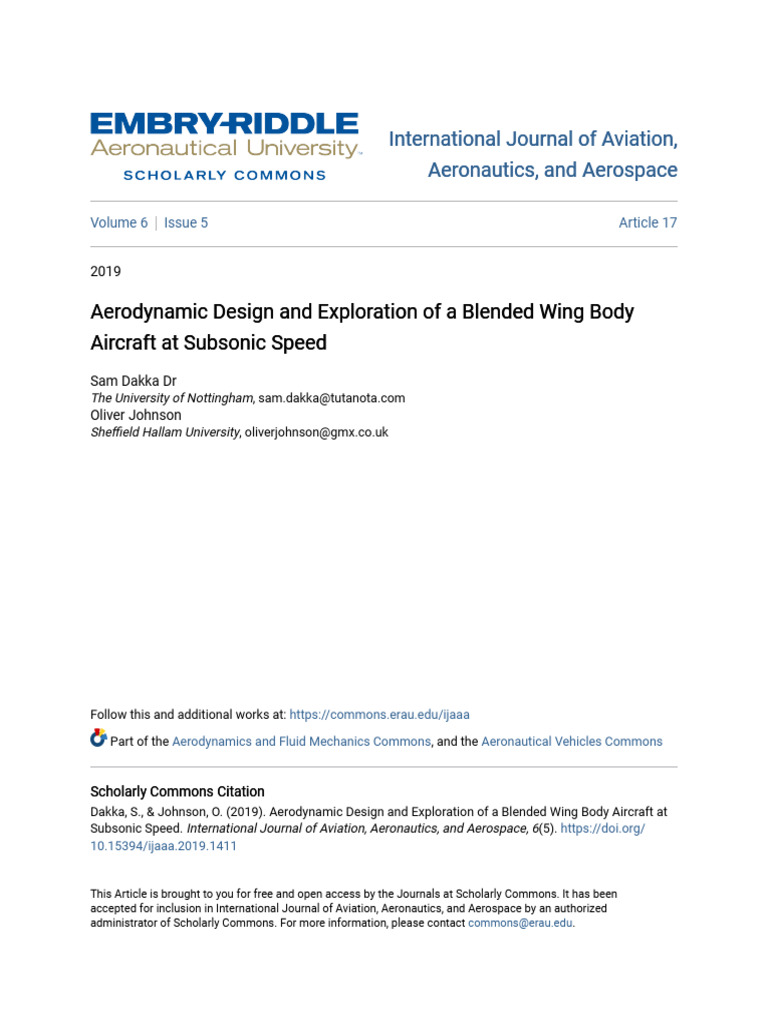Aerodynamic Design and Exploration of A Blended Wing Body Aircraft ...