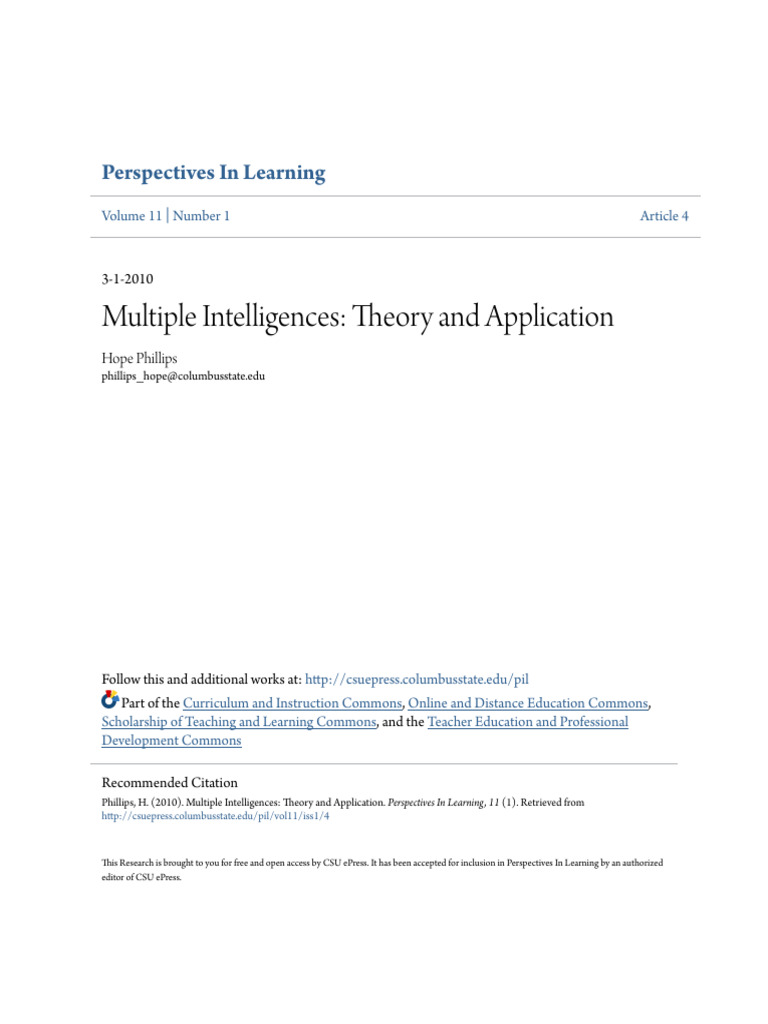 Multiple Intelligences - Theory and Application | PDF | Intelligence | Intelligence Quotient