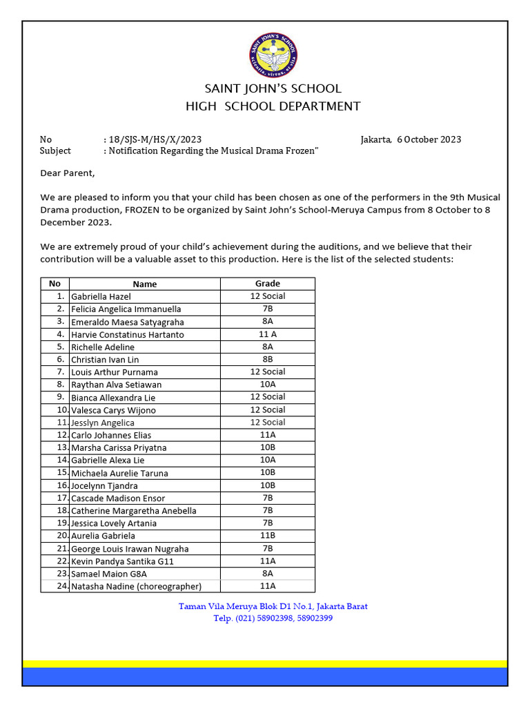 Notification Letter for Parent | PDF