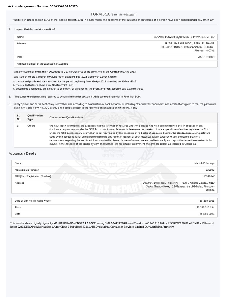 Form 3CA-3CD-22-23 | PDF | Payments | Expense
