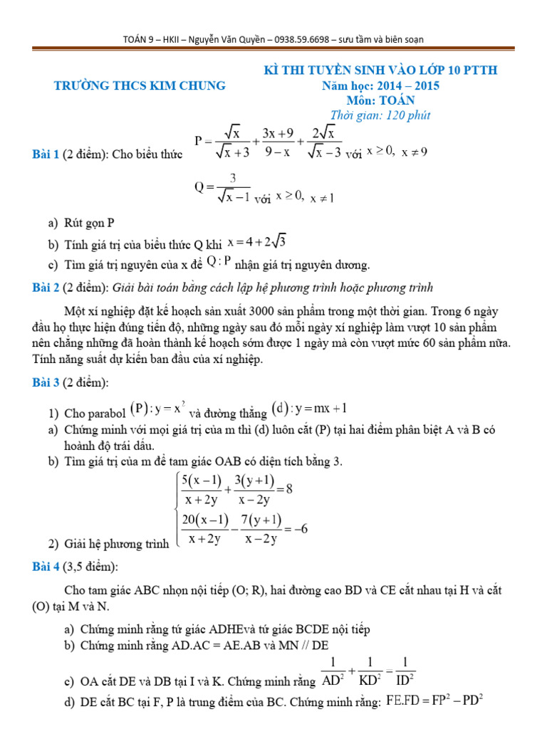 ĐỀ THI THỬ-10-THCS-KIM-CHUNG-2014-2015 | PDF