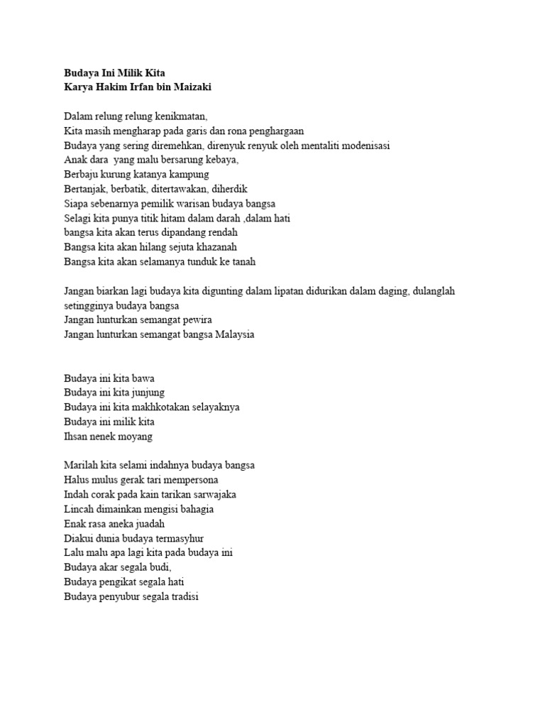 Sajak Budaya Ini Milik Kita | PDF
