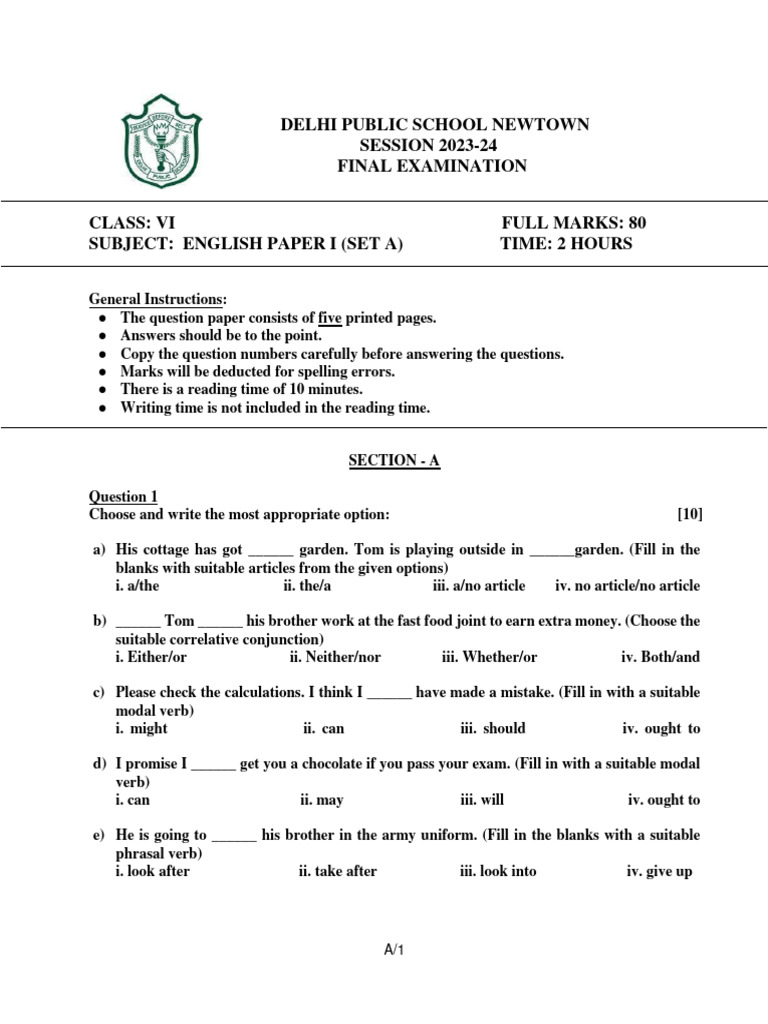 CL. 6_FINAL EXAM_ENGLISH LANGUAGE PAPER-I (SET-A) | PDF | Osiris | Isis