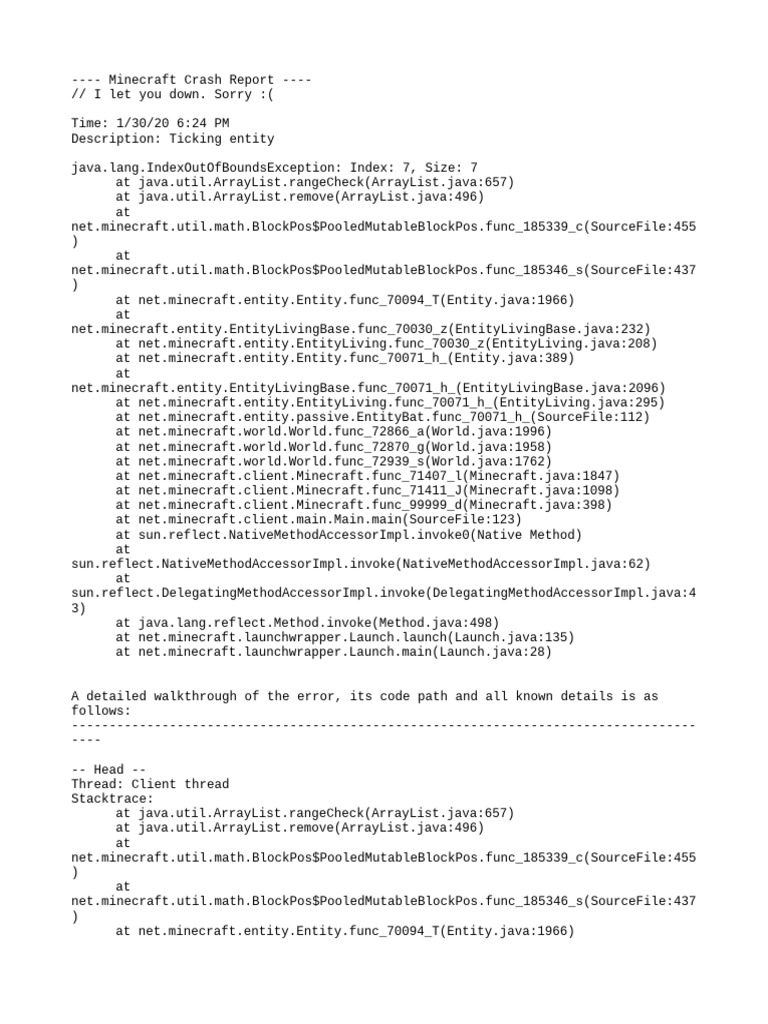 Minecraft Ticking Entity Crash Report | PDF | Java Virtual Machine | Computer Programming