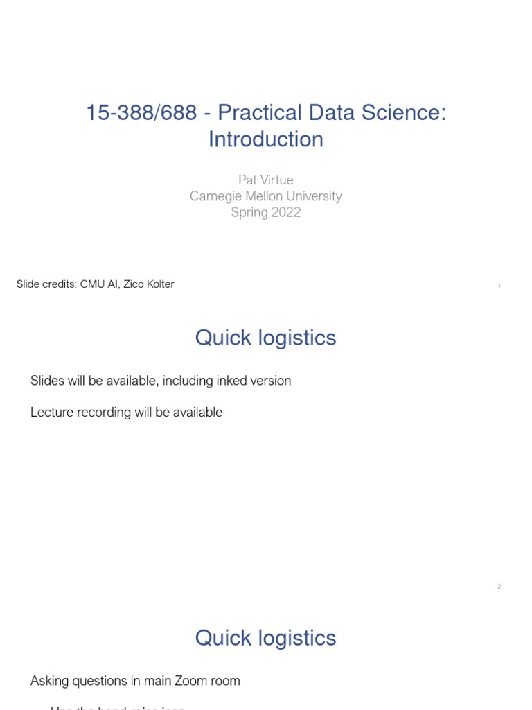 15388 S22 Lecture 1 Intro Inked | PDF | Data Science | Machine Learning