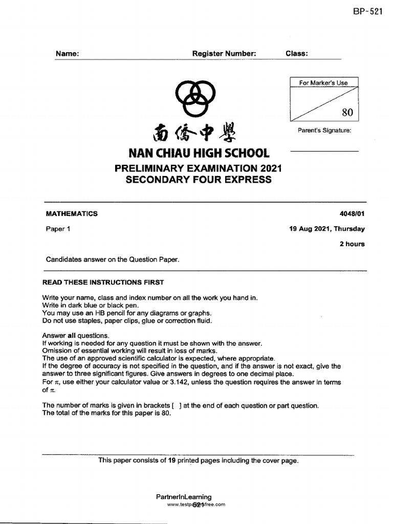 Sec4 EMaths 2021 SA2 Nanchiau | PDF | Cooking, Food & Wine | Language Arts & Discipline
