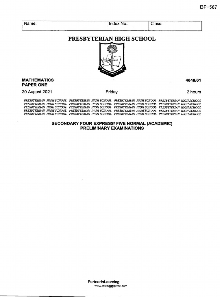 Sec4 EMaths 2021 SA2 Presbyterian | PDF | Wellness