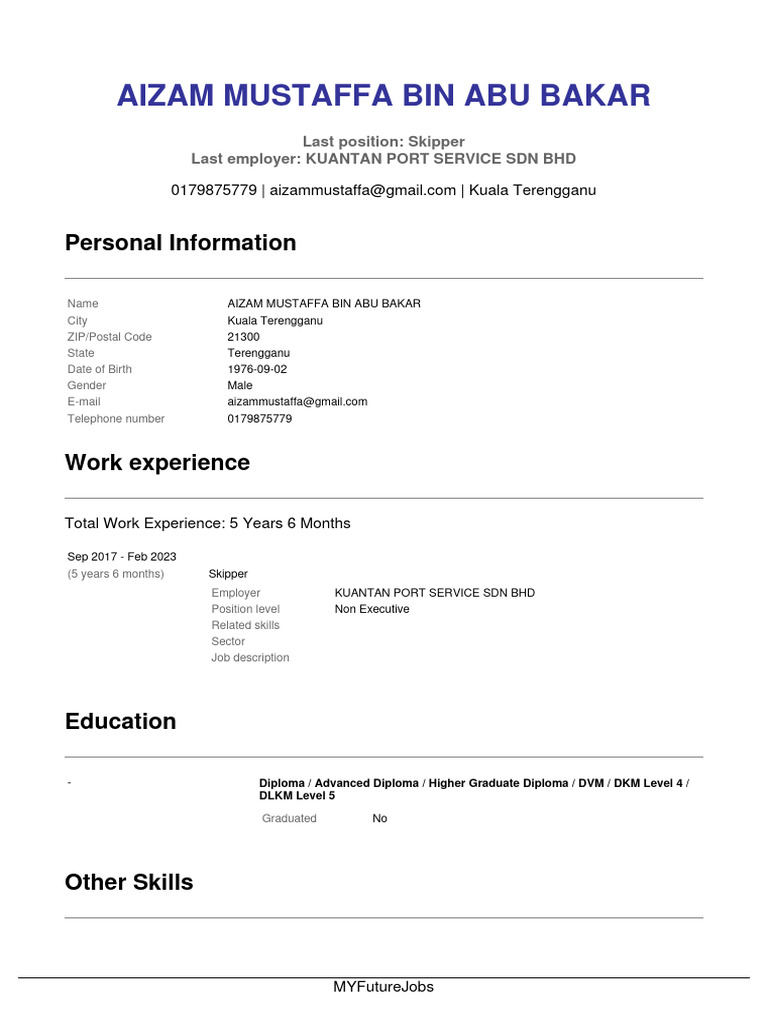 Aizam Mustaffa - Boat Captain | PDF