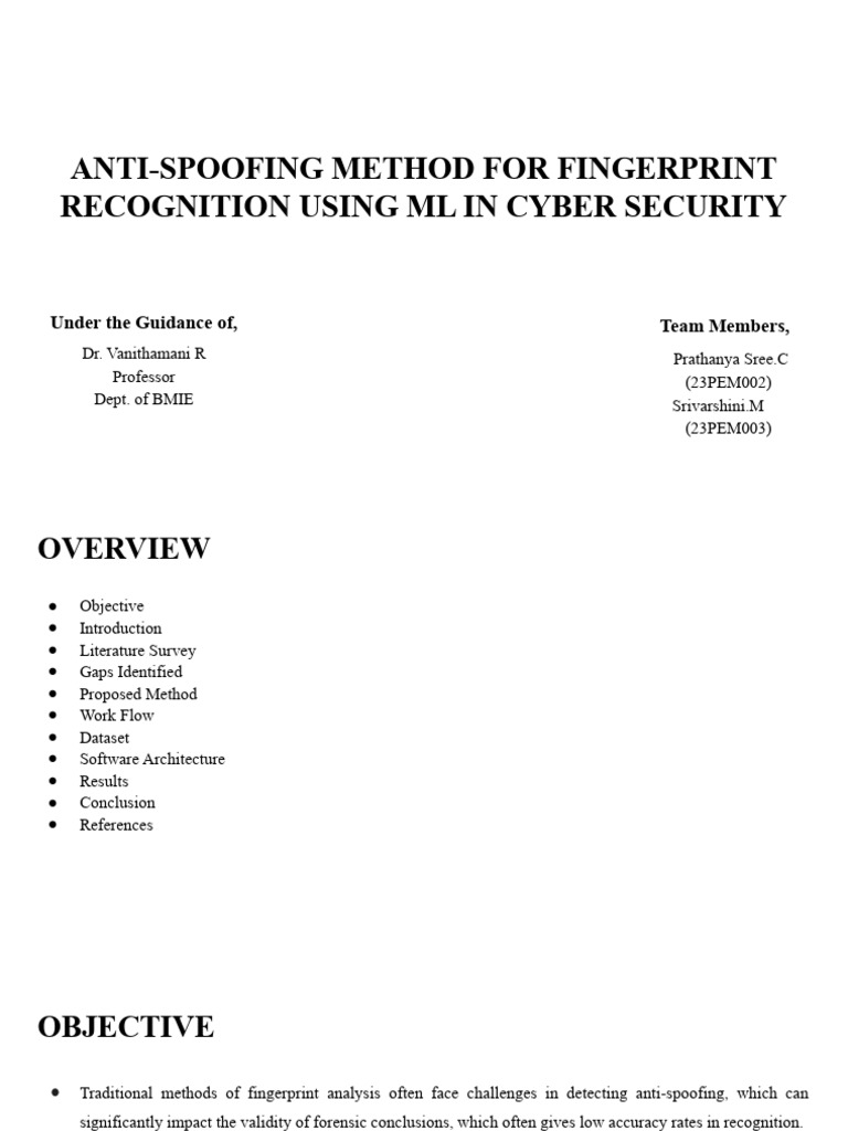 Anti-Spoofing Method For Fingerprint Recognition Using ML in Cyber Security | PDF | Fingerprint ...