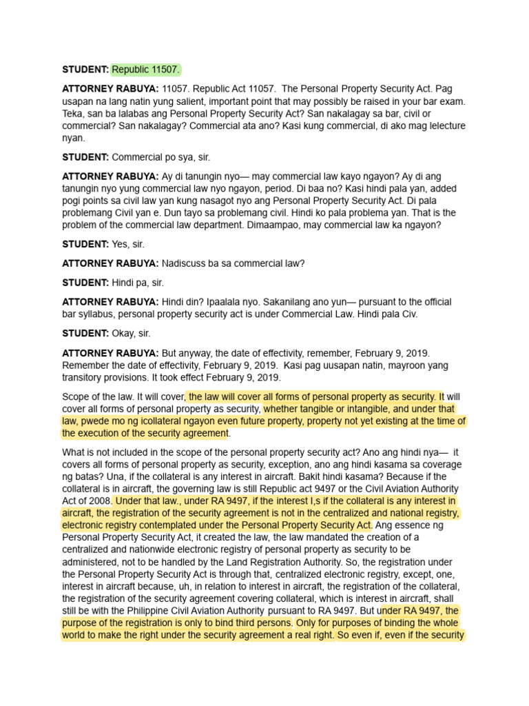 PPSA Prof Rabuya | PDF | Mortgage Law | Security Interest