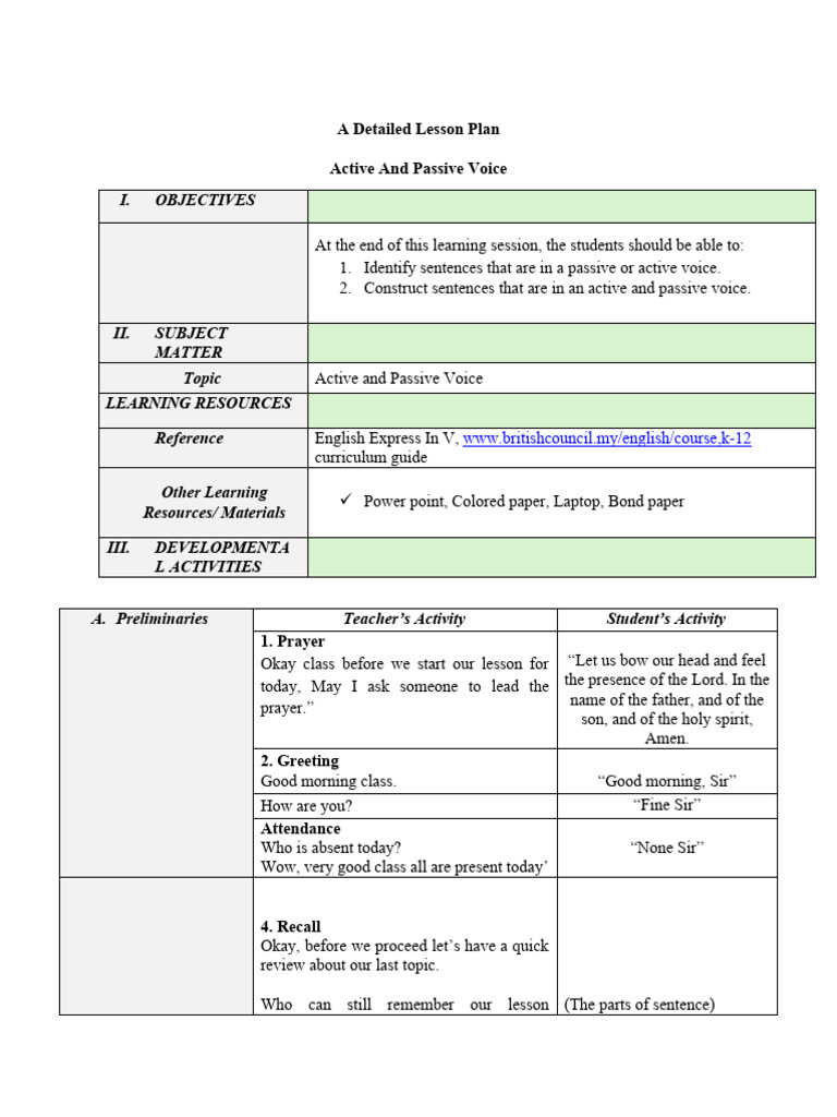 A Detailed Lesson Plan - 1 - 3 | PDF | Career & Growth | Language Arts ...