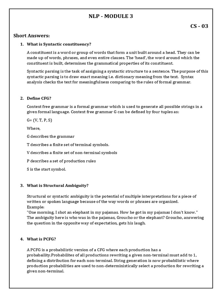 NLP Module 3 | PDF | Syntax | Theoretical Computer Science