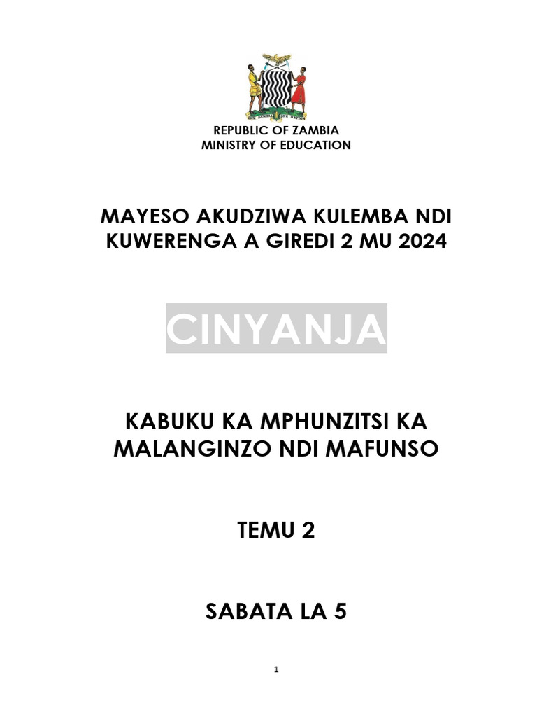 2024 Cinyanja Grade 2 Term 2 Week 5 Tp | PDF