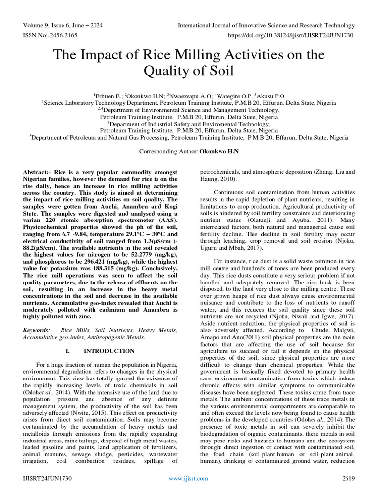 The Impact of Rice Milling Activities on the Quality of Soil | PDF ...