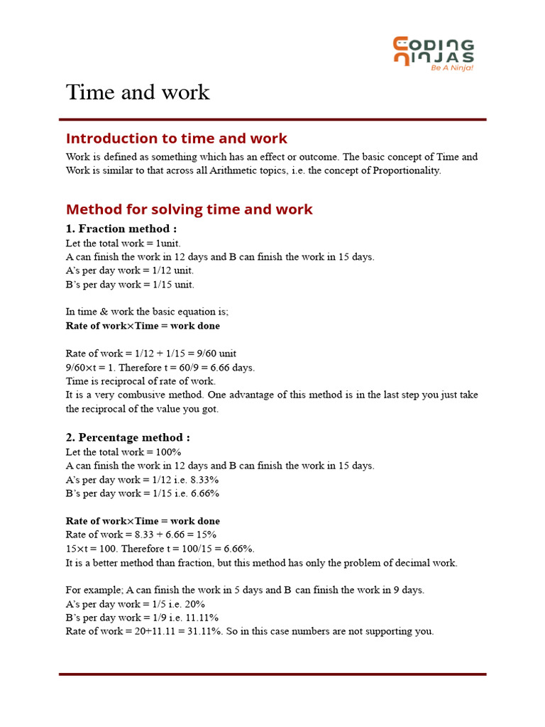 9. Time and Work | Download Free PDF | Man Hour | Percentage
