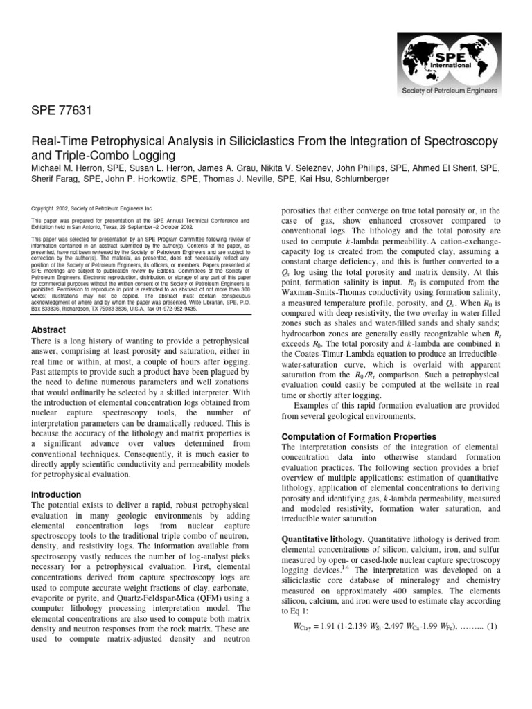 Real-Time Petrophysical Analysis in Siliciclastics From Integration of ...