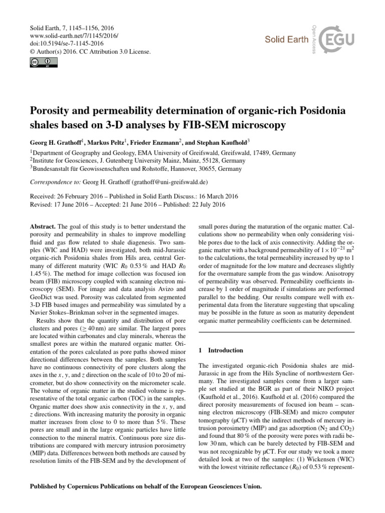 Porosity and Permeability of Posidonia Shales | PDF | Porosity | Shale