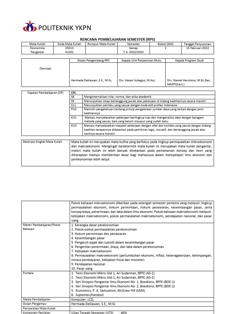Silabus Ep Semester Genap 2022-2023 | PDF