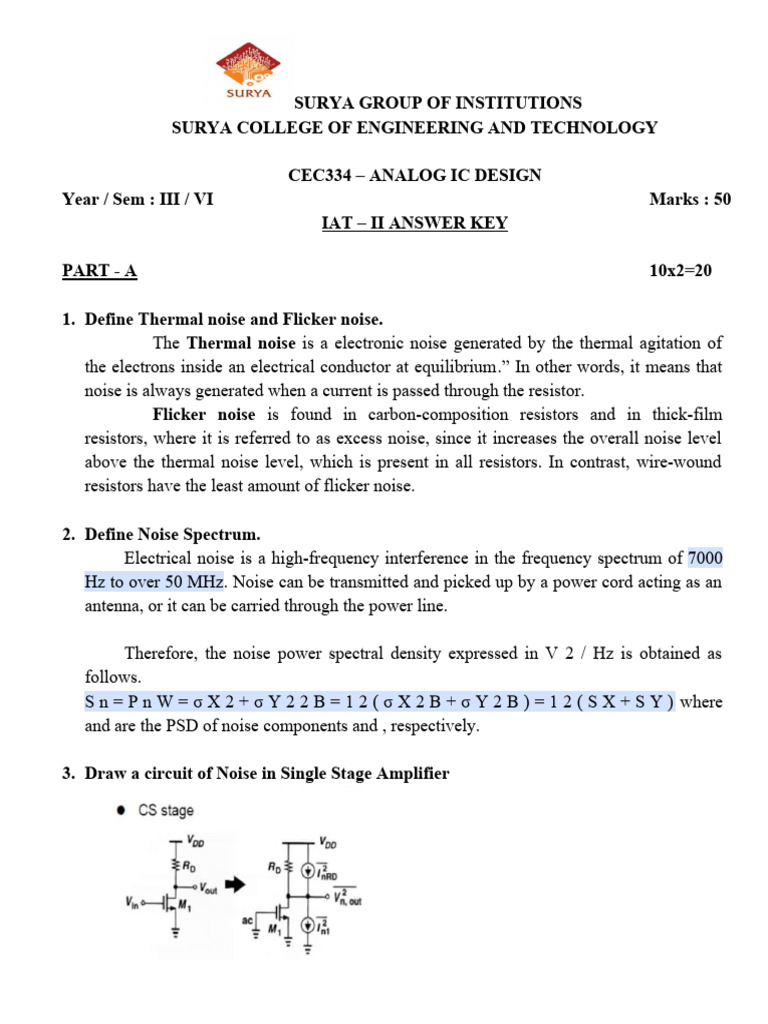 AIC IAT - 2 Answer Key | PDF | Operational Amplifier | Amplifier