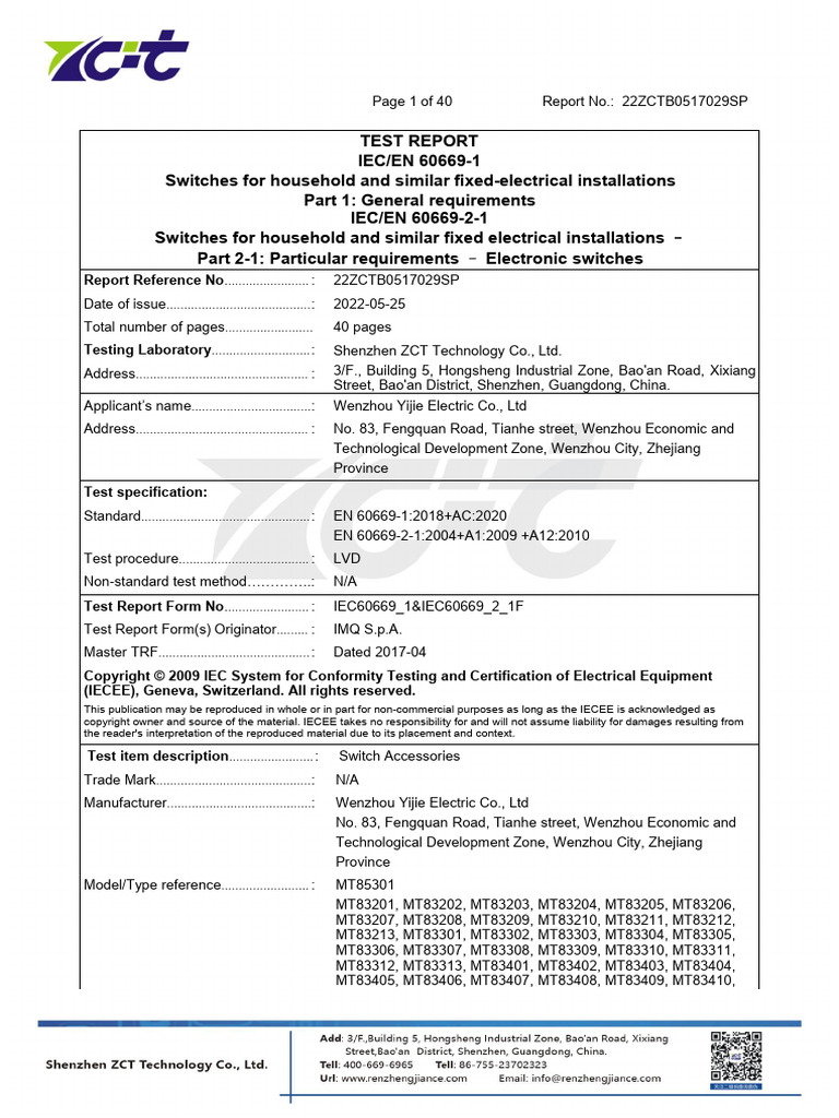 1.test Report-LVD | PDF | Switch | Electrical Impedance