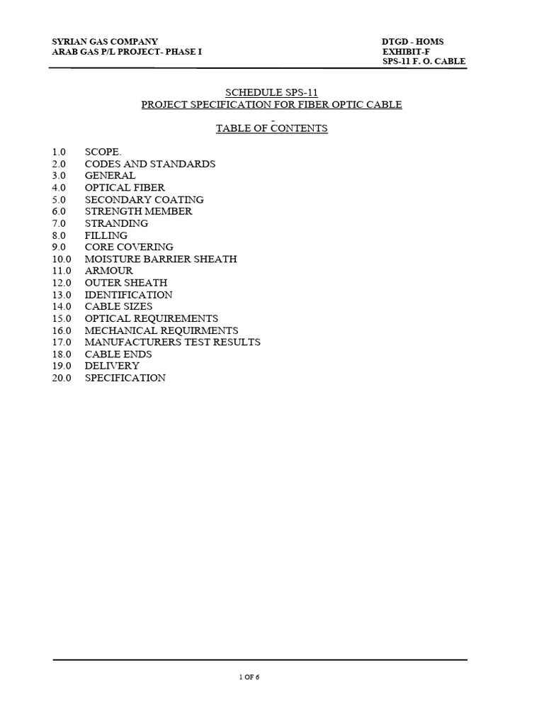 SPS-11 PROJECT SPECIFICATION FOR FIBER optic | PDF | Optical Fiber ...