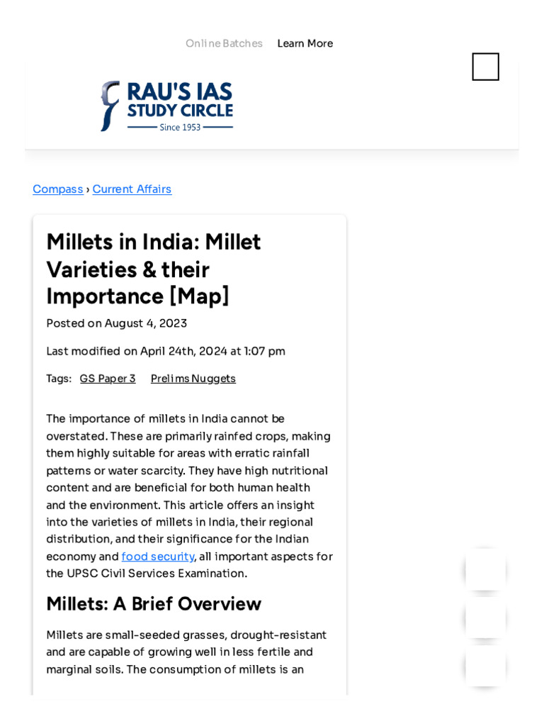 Millets in India_ Millet Varieties & their Importance [Map] - Rau's IAS ...