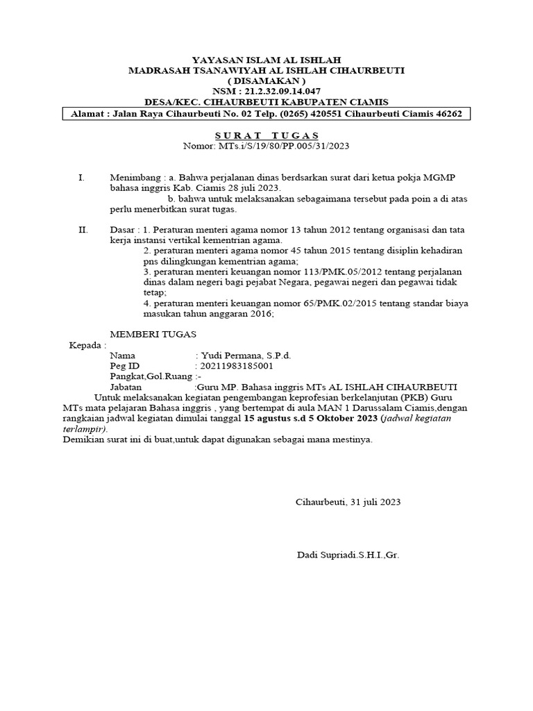 Surat Tugas PKB | PDF