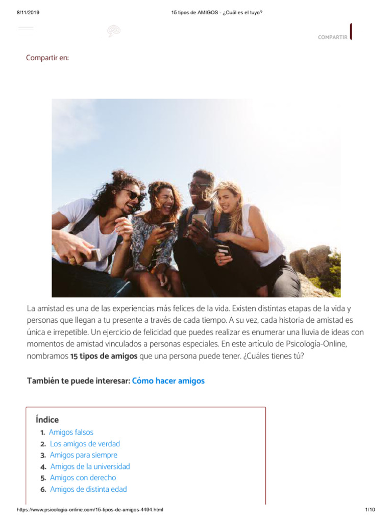 15 Tipos De Amigos Cuál Es El Tuyo Descargar Gratis Pdf Amistad